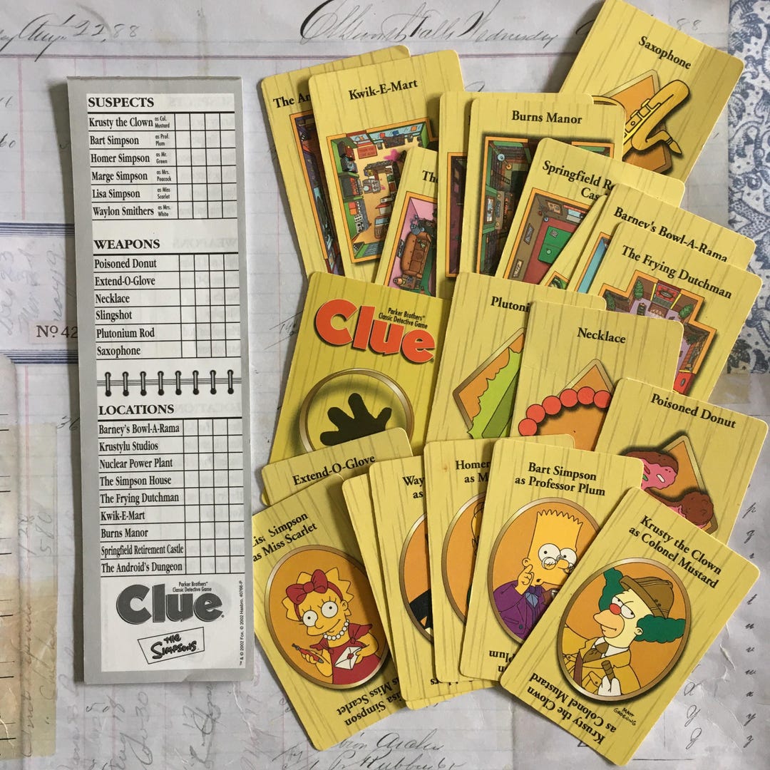 Clue Cards / 21 Clue Game Cards the Simpsons Edition & 19 Score Sheets ...