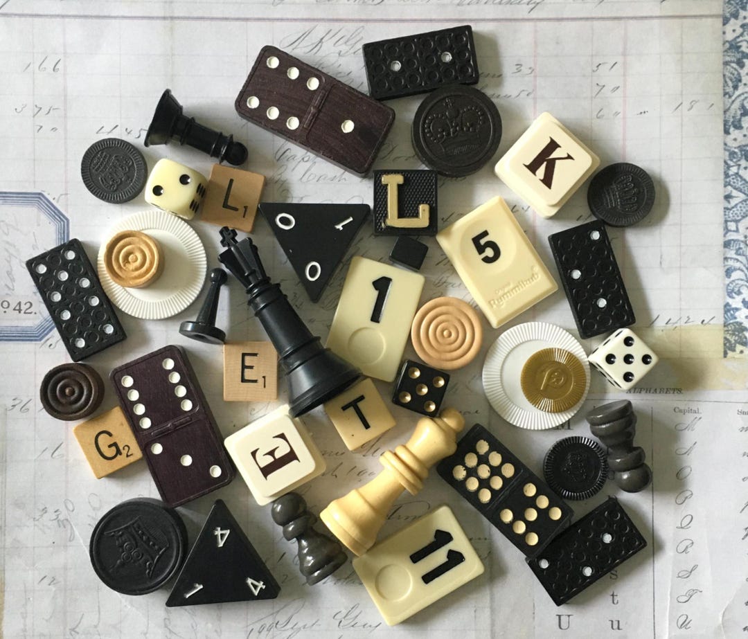 Game Pieces / 40 Pc Vintage Game Pieces Lot Black & White Mixed Pieces ...