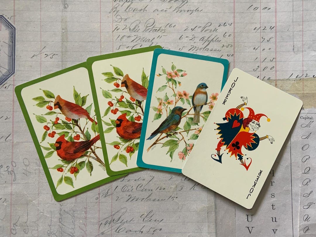 JOKER Cards / 4 Vintage Playing Cards JOKERS Blue Jay & Cardinal Bird ...