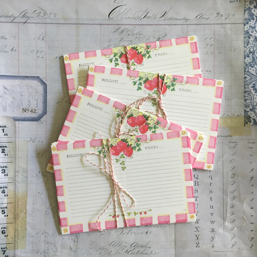 Recipe Cards / 10 Recipe Cards Strawberries Motif Great for Journals ...