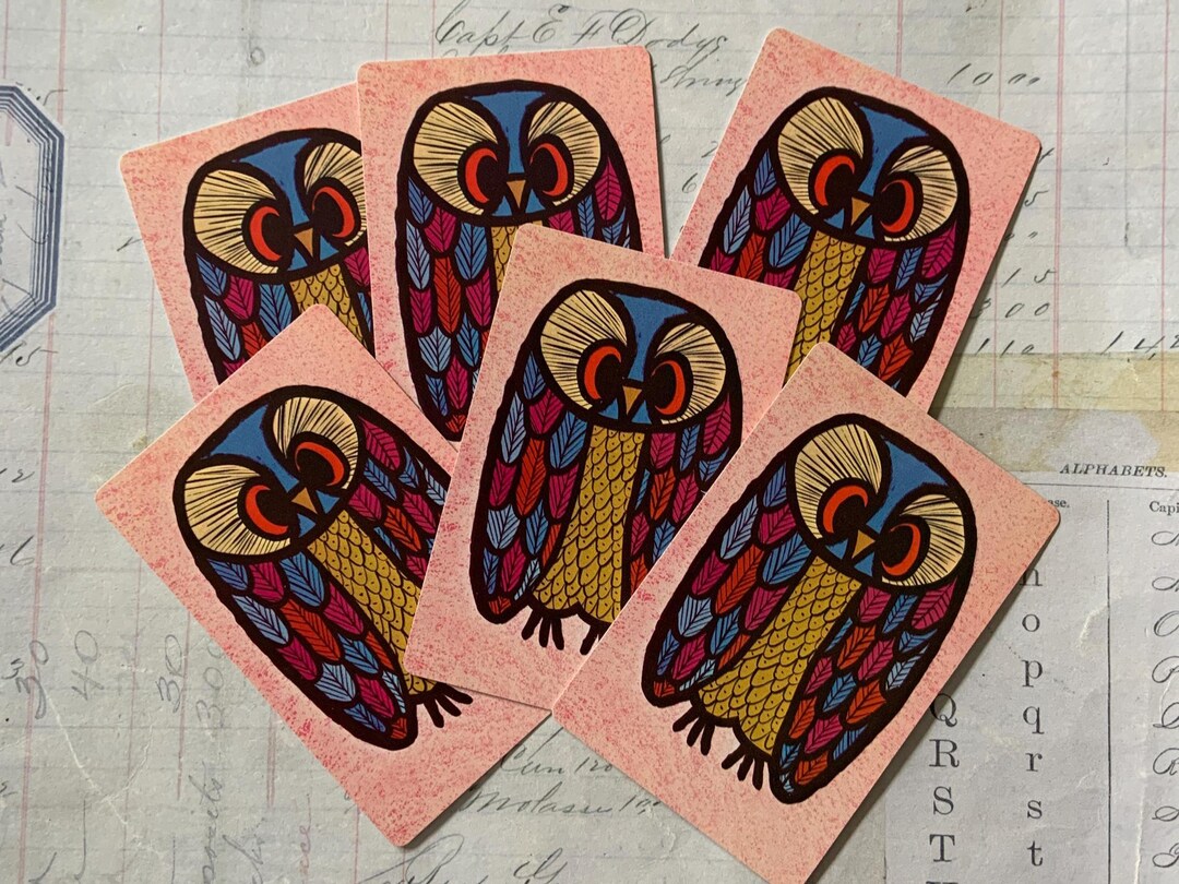 Owl Cards / 6 Vintage OWL Playing Cards -- Great for Mixed Media ...