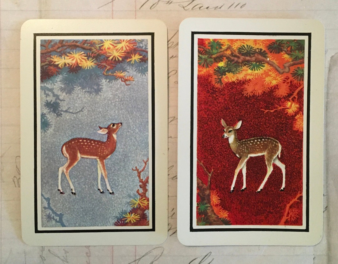 Deer Cards / 2 Vintage CUTE Woodland Deer Playing Cards for Mixed Media ...