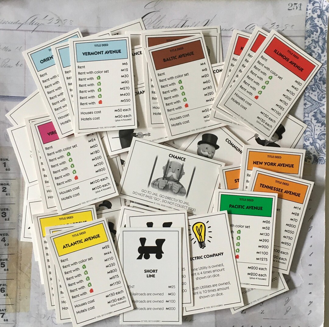 Monopoly Cards / 60 Monopoly Game Property Deed, Community Chest ...