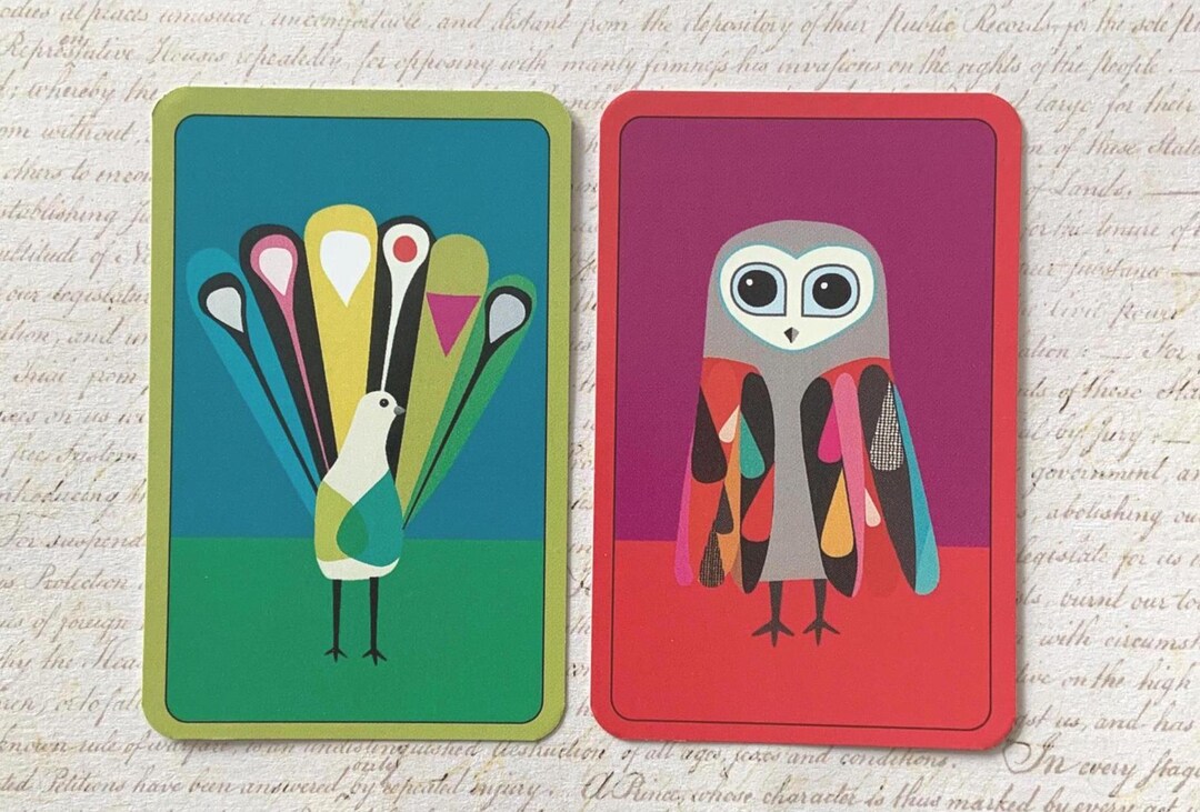 Mod Cards / 2 Vintage MOD Playing Cards OWL & PEACOCK Single Rare Cards ...
