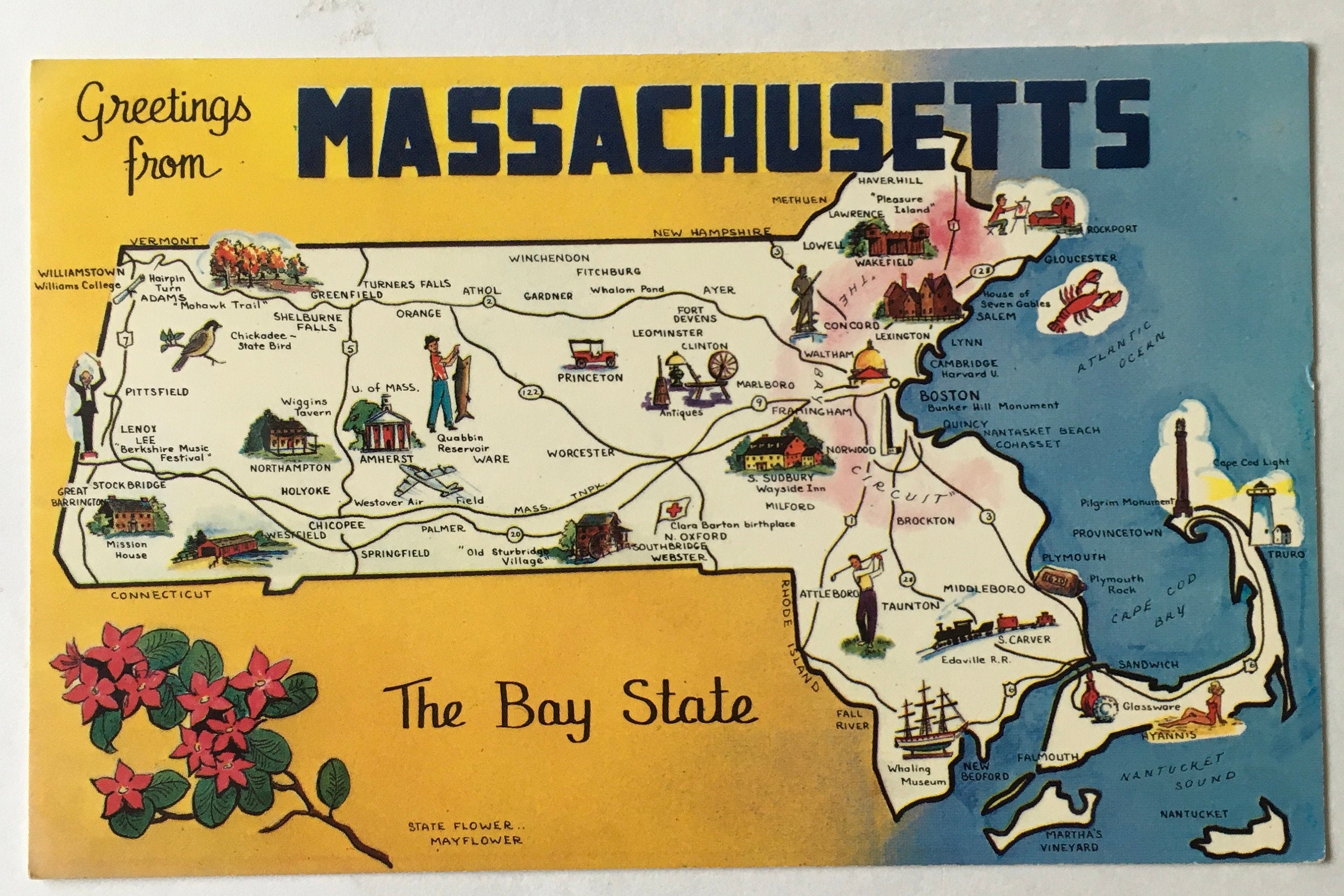 Massachusetts POSTCARD / Vintage Greetings from Massachusetts | Etsy
