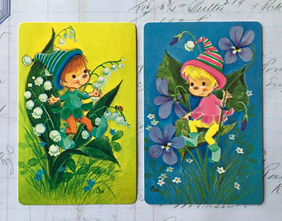Pixie Elf Swap Cards / 2 Vintage Pixie Cards by Trump for Mixed Media ...
