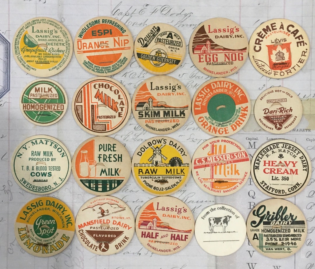 Milk Caps / 20 Vintage Milk Bottle Caps Assorted / Dairy Milk or Juice ...