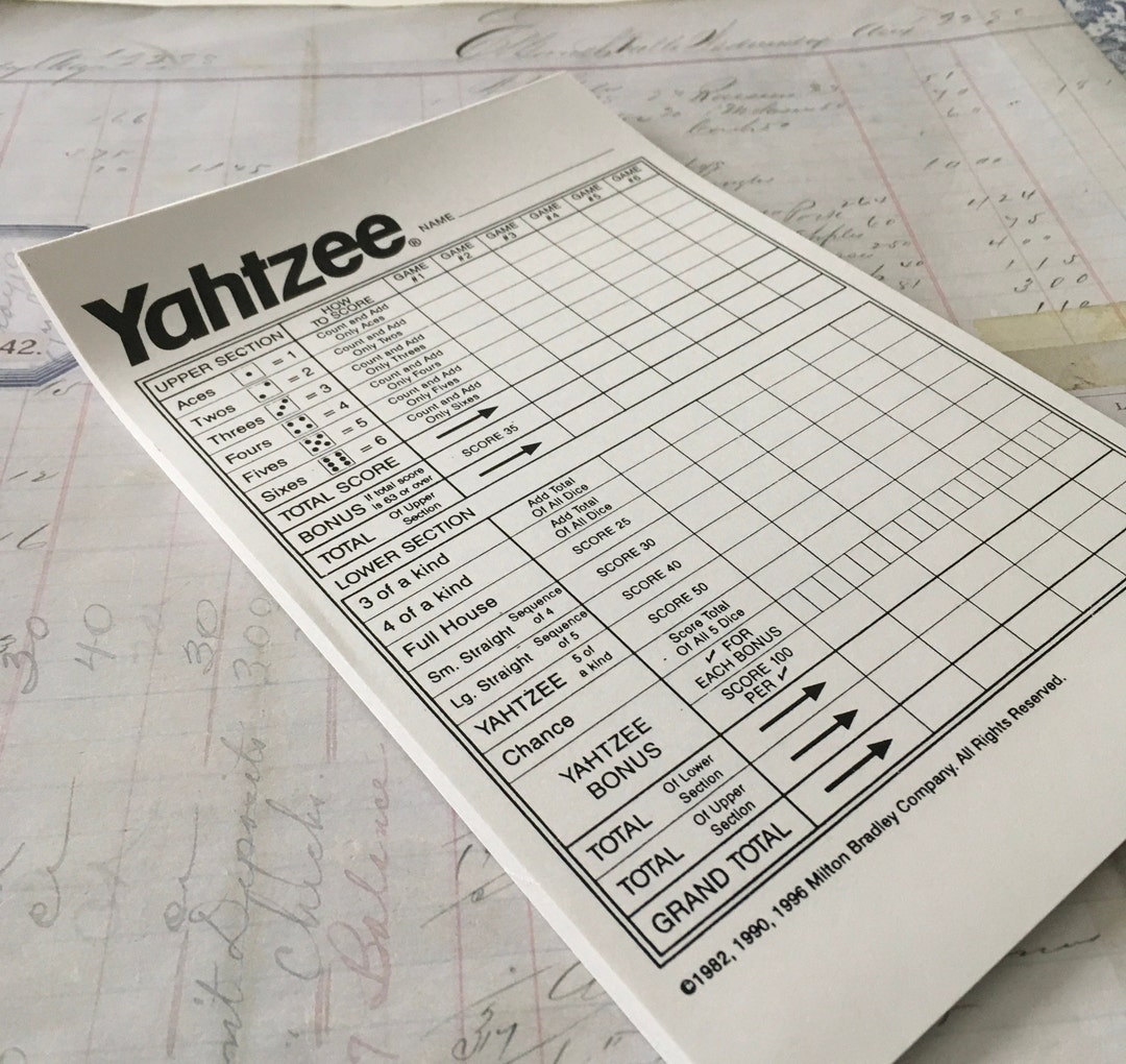 Yahtzee Score Sheets / Vintage Yahtzee Game Score Pad great for Mixed ...