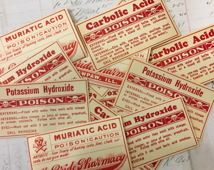 Pharmacy Labels / 12 Vintage Drug Store Apothecary Labels RED Assorted ...