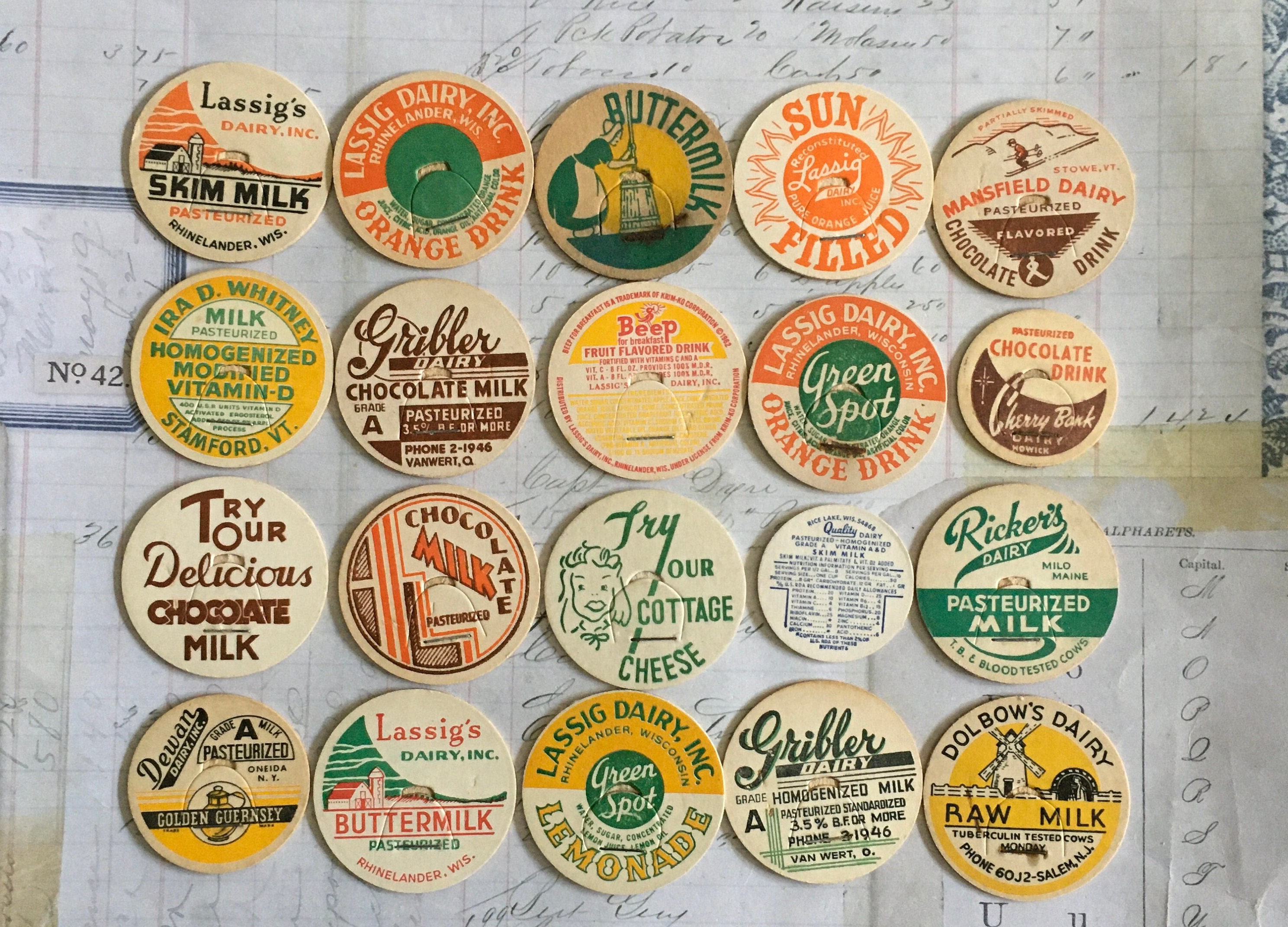 Milk Caps / 20 Vintage Milk Bottle Caps Assorted / Dairy Milk Caps ...