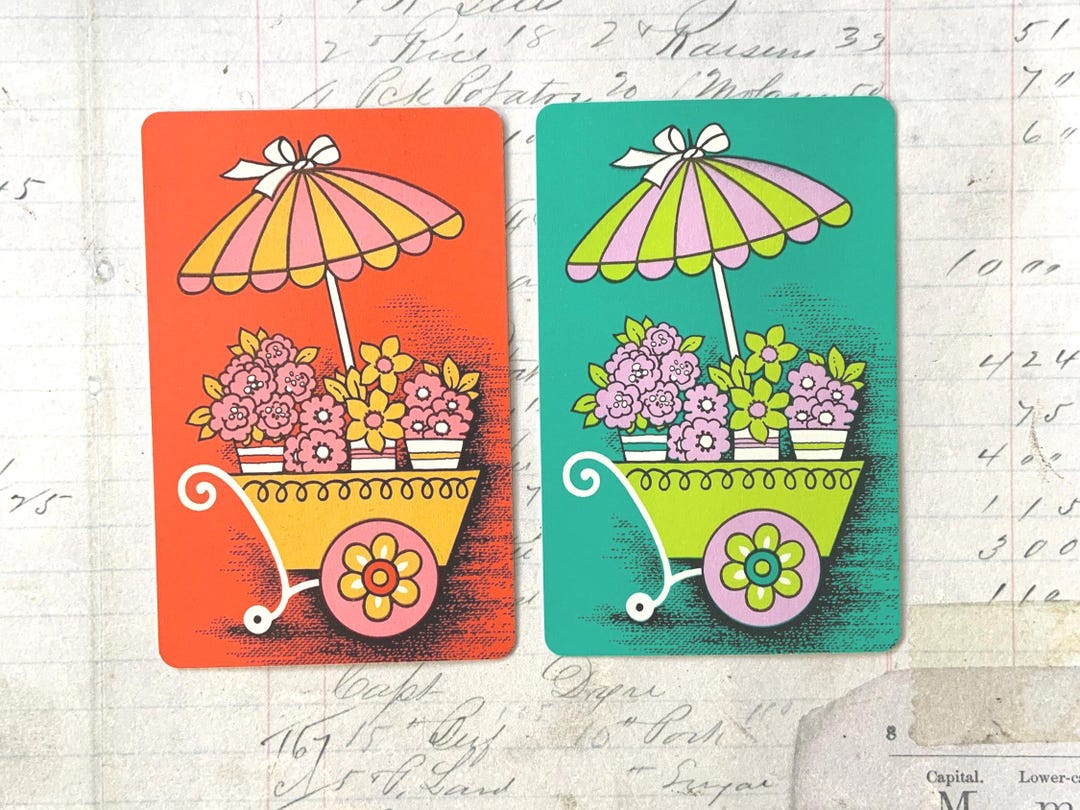 MOD Cards / 2 Vintage MOD Floral Playing Cards Cute Flower Carts From ...
