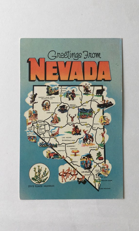 NEVADA Map POSTCARD / Vintage Greetings From NEVADA Souvenir - Etsy
