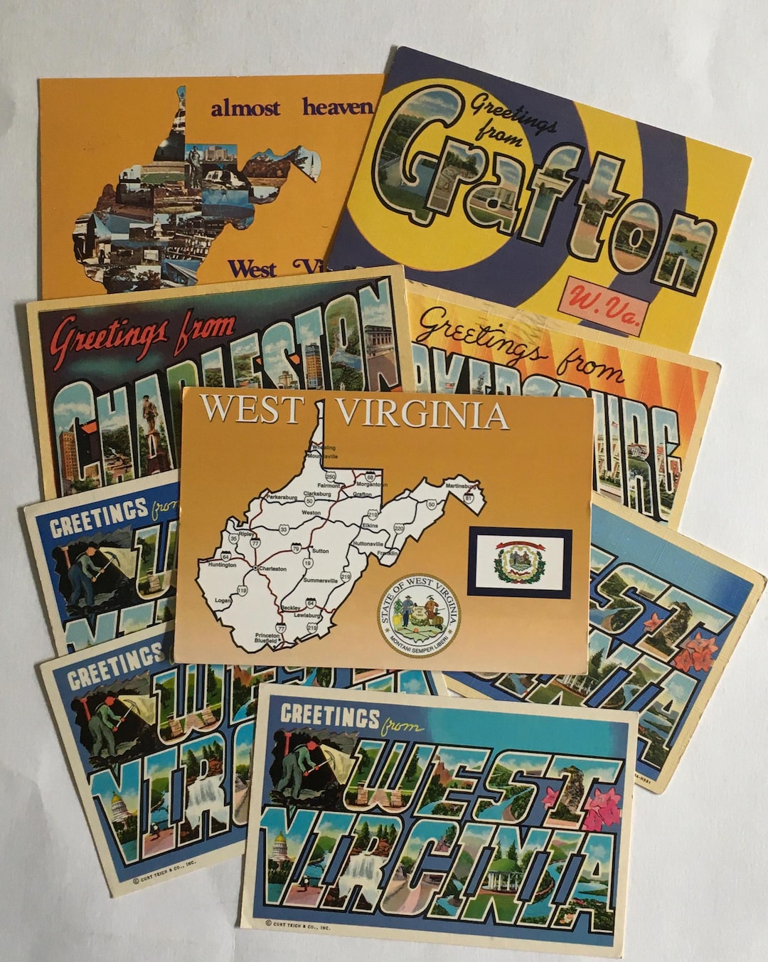 West Virginia Postcards / 9 Vintage Greetings From WEST VIRGINIA Large ...