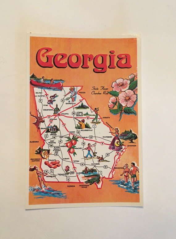 GEORGIA Postcard Map the Empire State of the South Unused - Etsy