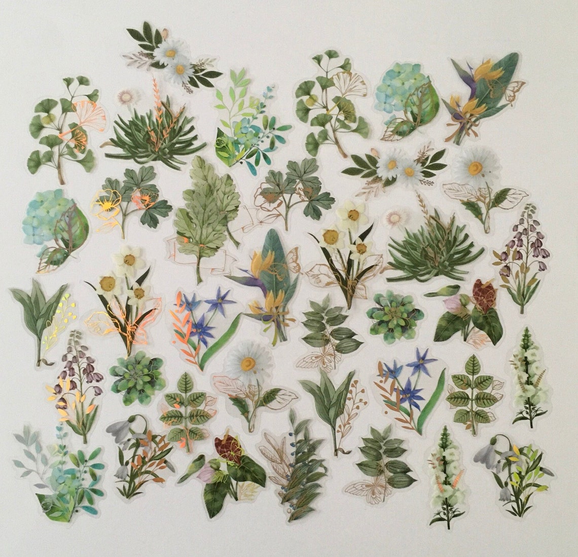 Floral Stickers / 40 Floral Stickers Vinyl White W/green - Etsy