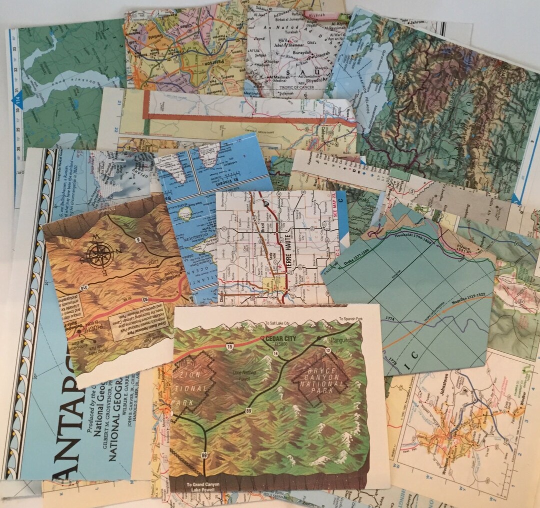 MAP Pages / 20 Pc. Vintage Map Scrap Pack / Map Scrap Kit DIY for ...