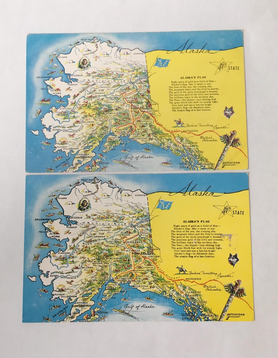ALASKA Postcards / 2 Vintage Alaska Souvenir Postcards 49th State ...