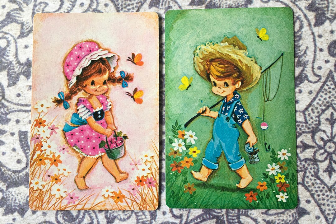 Girl and Boy Cards / 2 Vintage Playing Cards Cute Kids Great for ...