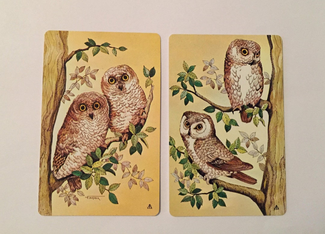 Owl Cards / 2 Vintage CUTE RETRO OWL Cards for Mixed Media, Collage ...