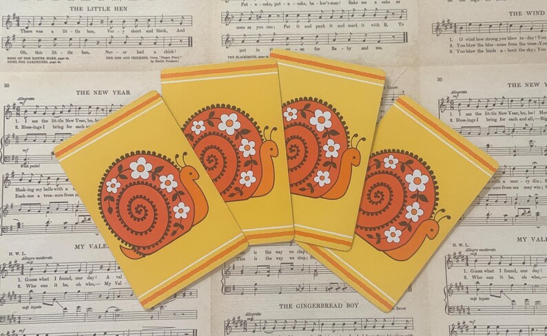 Snail Cards / 4 Vintage CUTE SNAIL Cards -- Great for Mixed Media ...