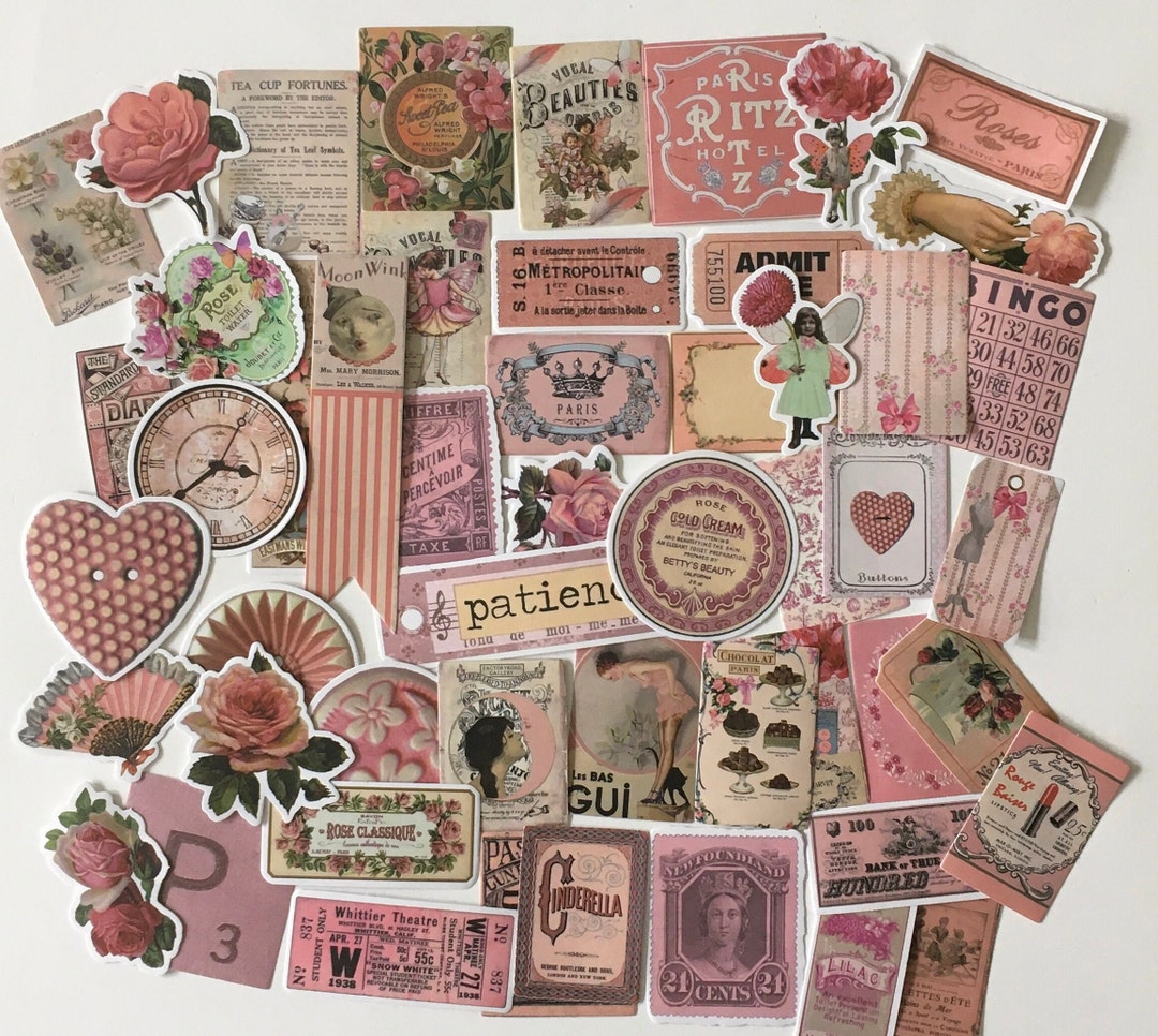 Pink Scrap Pack / 45 Pc. Vintage Style Pink Scrap Pack Sticker Kit ...