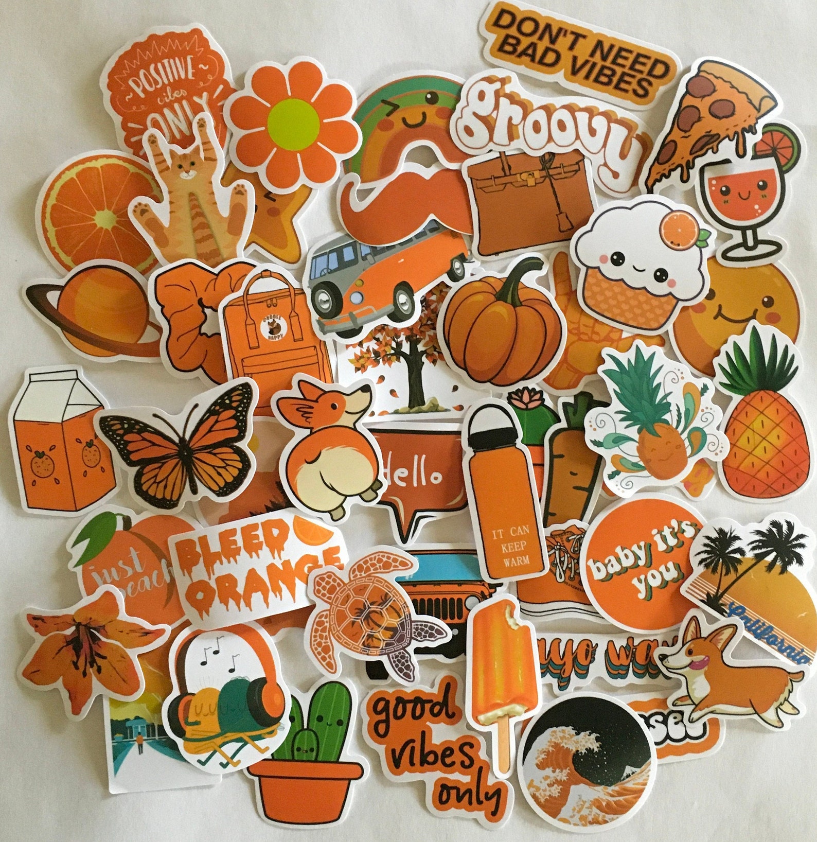 STICKERS / 50 Waterproof Orange VINYL Stickers VSCO girl for | Etsy