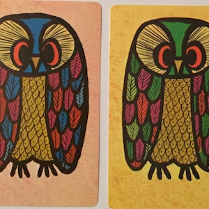 OWL Playing CARDS / 2 Vintage Retro Owl Swap Cards Yellow & Pink Mixed ...