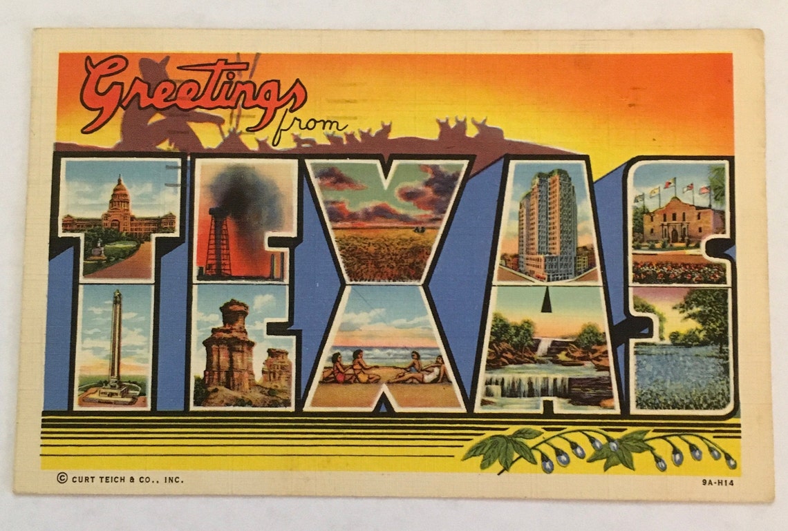 TEXAS POSTCARD / Vintage Greetings from TEXAS Large Letters | Etsy