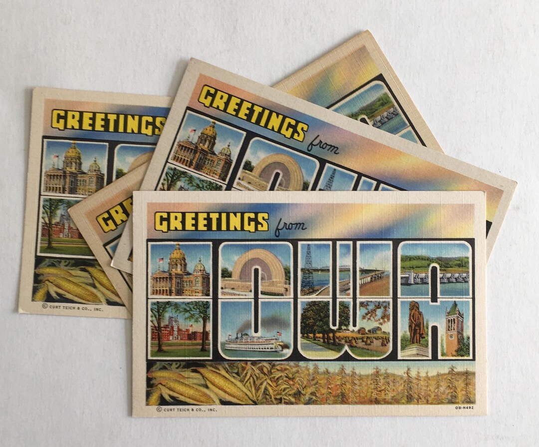 IOWA POSTCARDS / 4 Vintage Greetings From IOWA Large Letters Linen ...
