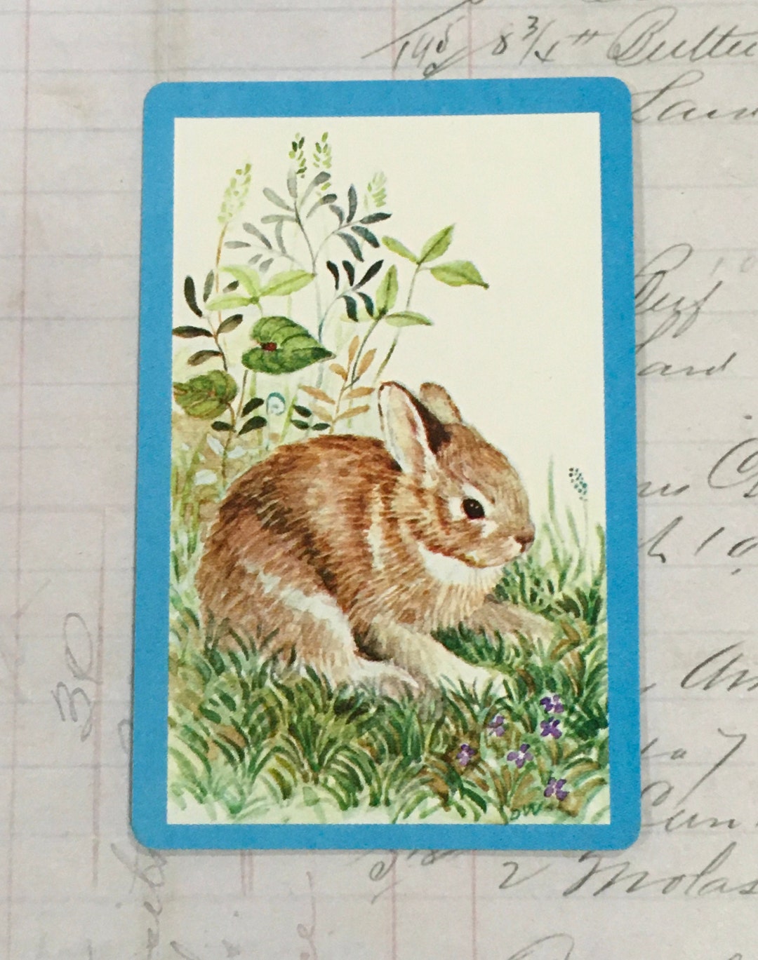 Bunny Card / 1 Vintage Cute Bunny Playing Card Great for Mixed Media ...