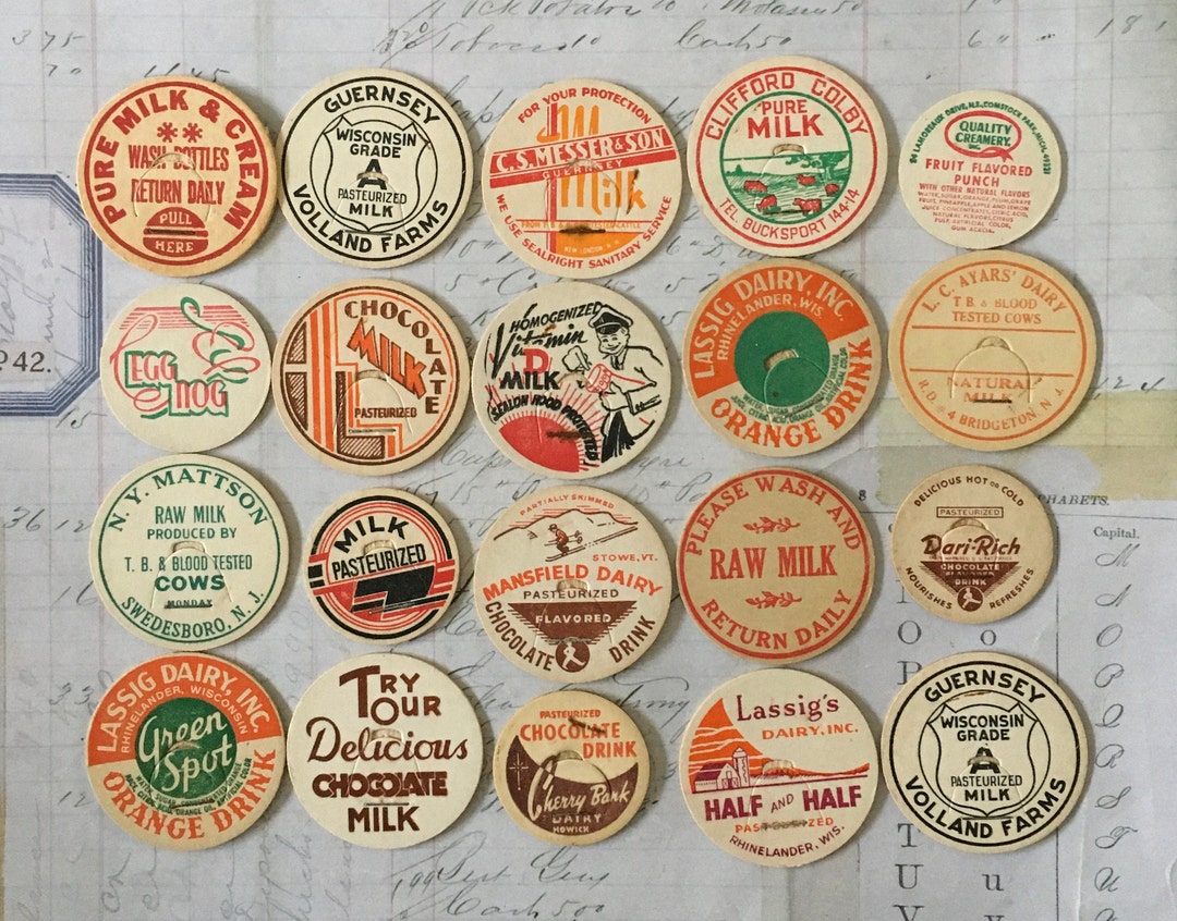 Milk Caps / 20 Vintage Milk Bottle Caps Assorted / Dairy Milk Caps ...