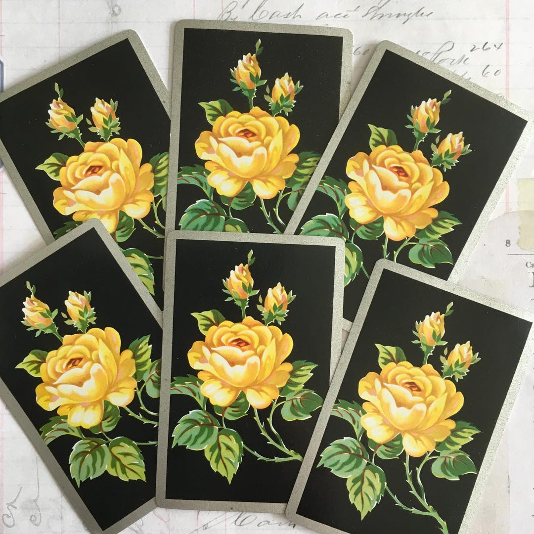 ROSE Cards / 6 Vintage Roses Floral Playing Cards for Mixed Media ...