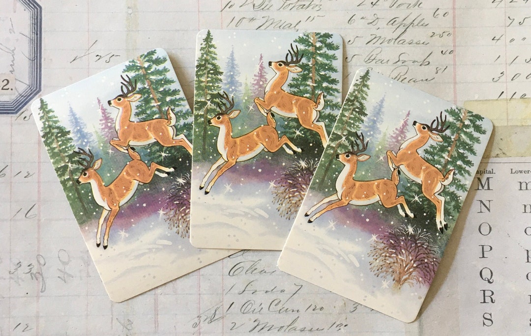 Deer Cards / 3 Vintage Cute DEER Playing Cards Snowy Scene THIN CARDS ...