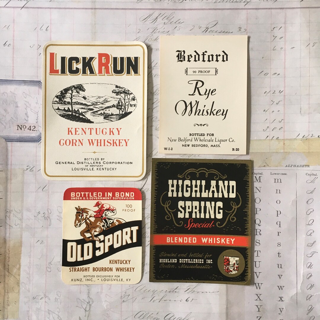 Whiskey Labels / 4 Vintage Whiskey Labels / Liquor Labels Assorted ...