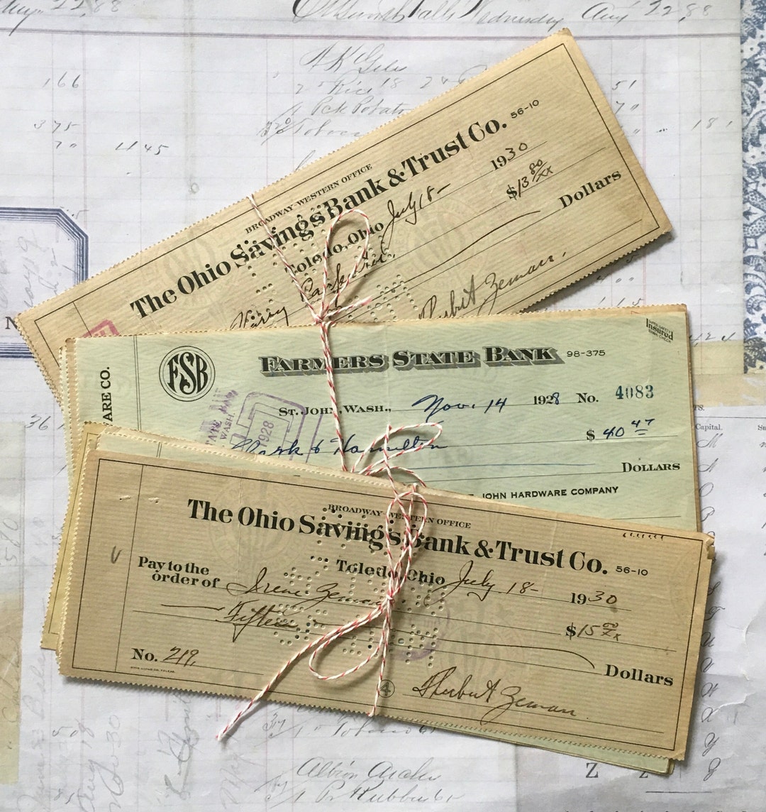 Bank Checks / 5 Vintage Bank Checks Assorted --randomly Selected Used ...