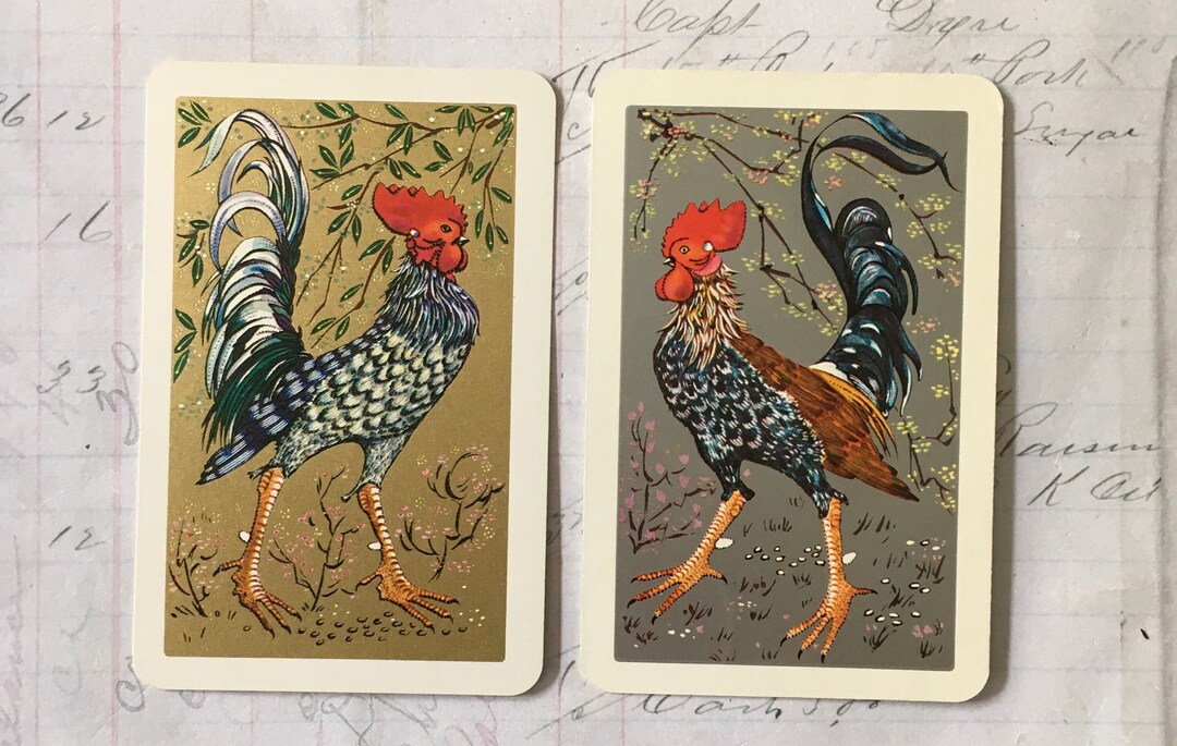 Rooster Swap Cards / 2 Vintage Mod Rooster Playing Cards Great - Etsy