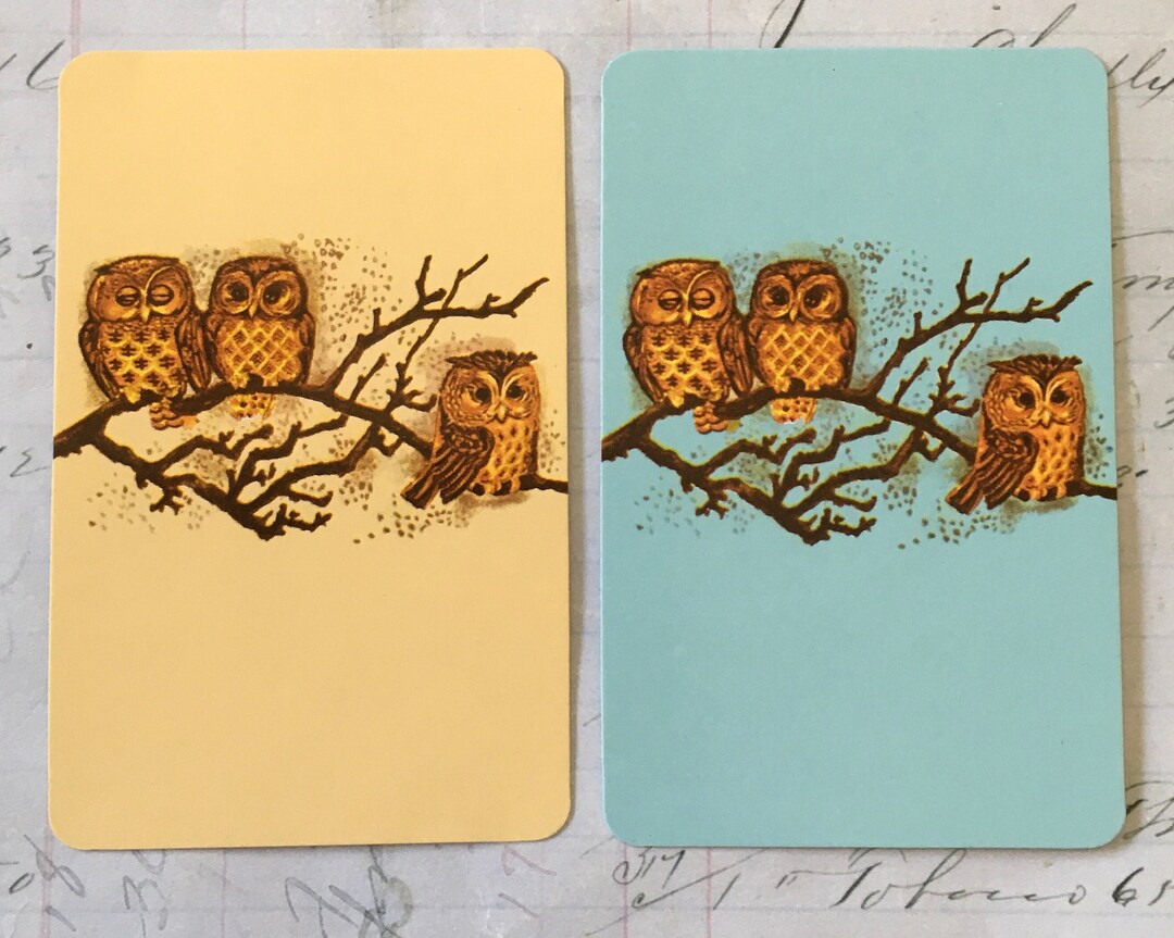 Owl Cards / 2 Vintage Cute OWL Playing Cards for Mixed Media, Collage ...
