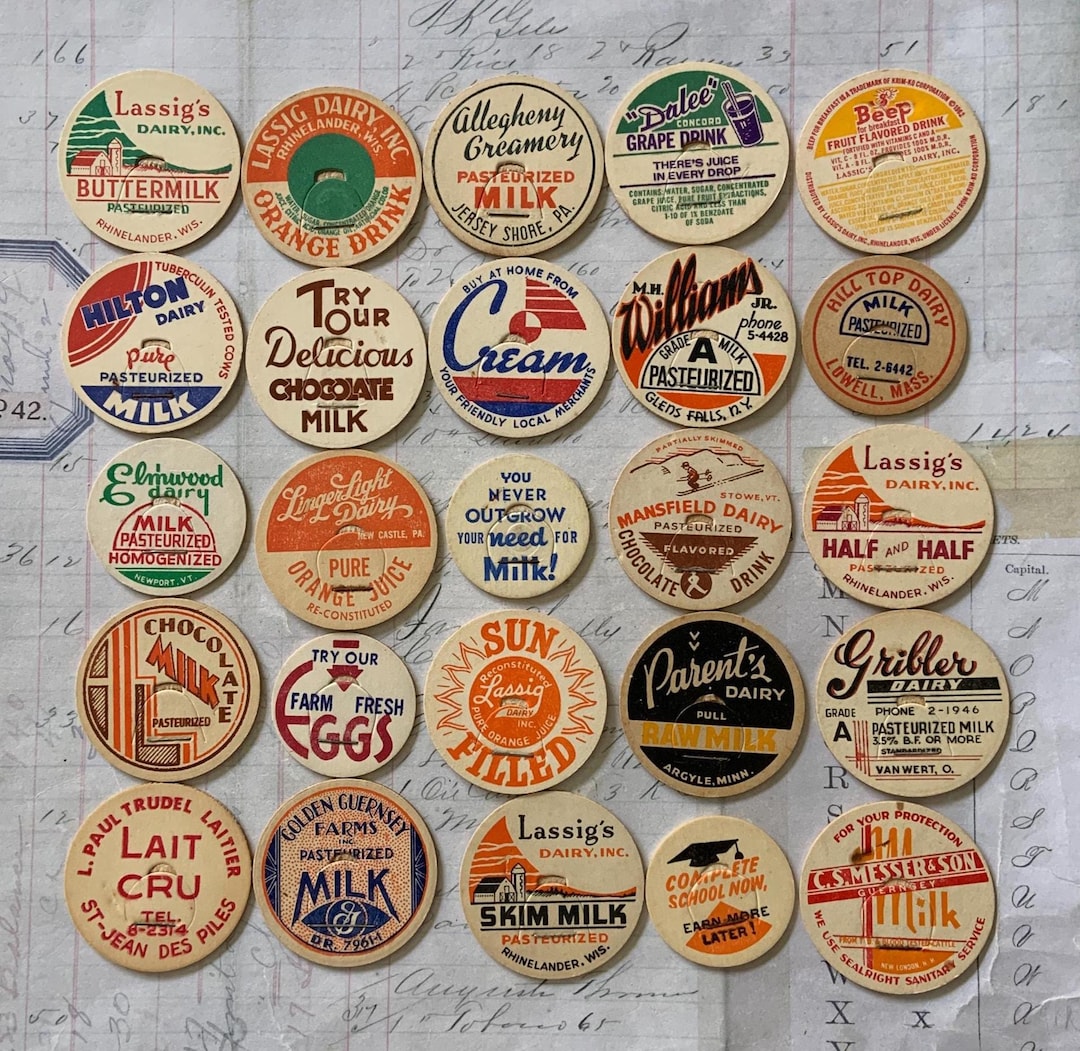 Dairy Caps / 25 Vintage Milk Caps & Juice Bottle Caps Great for Collage ...