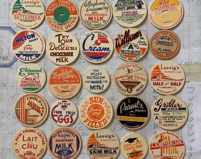 Dairy Caps / 25 Vintage Milk Caps & Juice Bottle Caps Great for Collage ...
