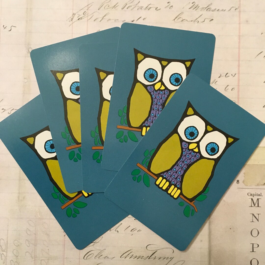 Owl Cards / 5 Vintage CUTE OWL Playing Cards for Mixed Media - Etsy
