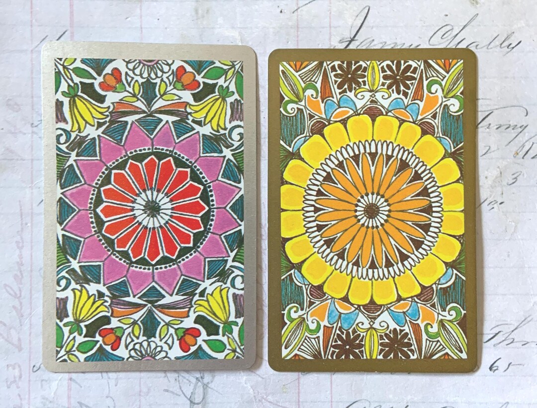Mod Cards / 2 Vintage Playing Cards Mod Floral -- Great for Journals ...