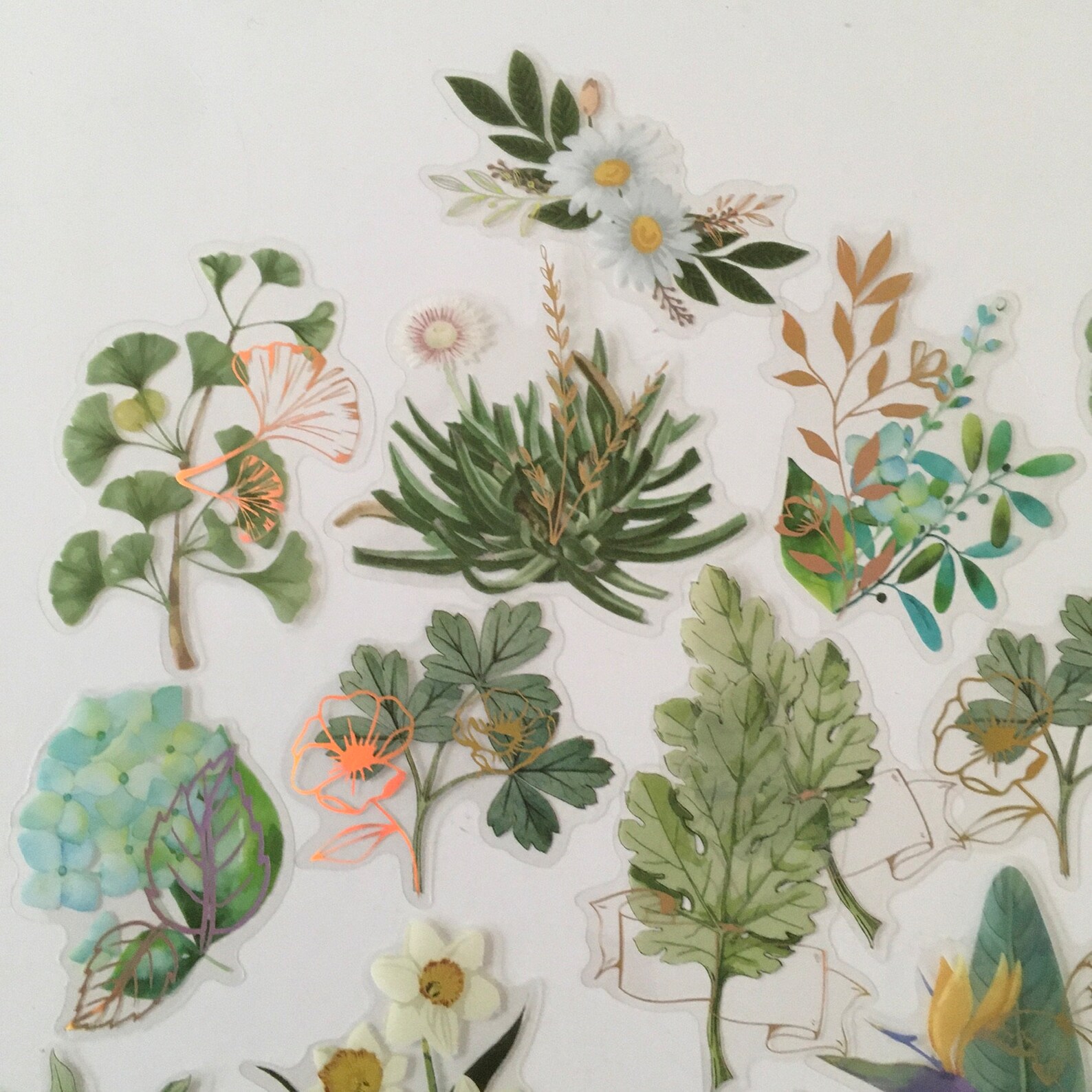 Floral Stickers / 40 Floral Stickers Vinyl White W/green - Etsy