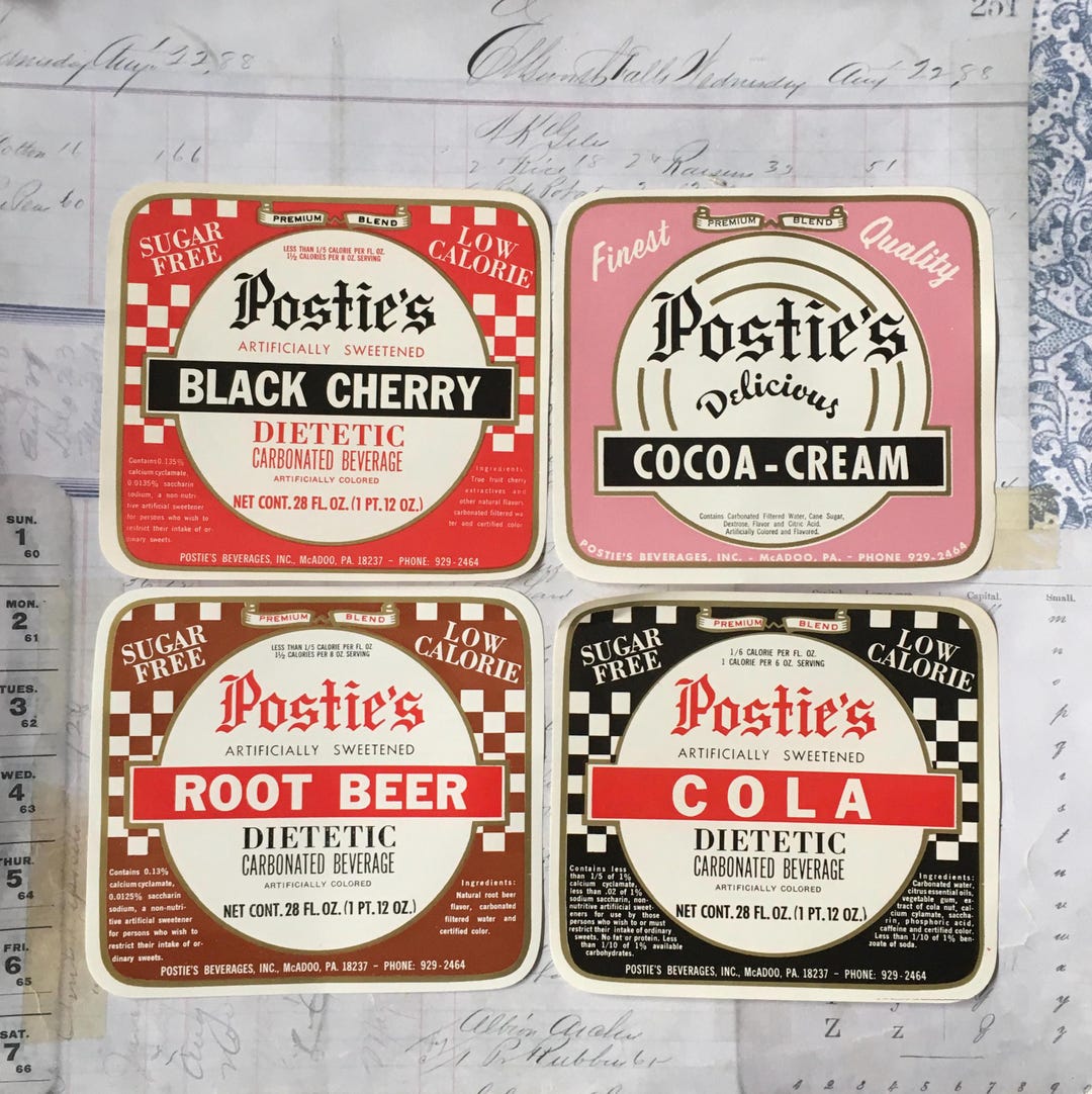 SODA Labels / 4 Vintage Soda Labels POSTIE'S Brand -- Great for ...