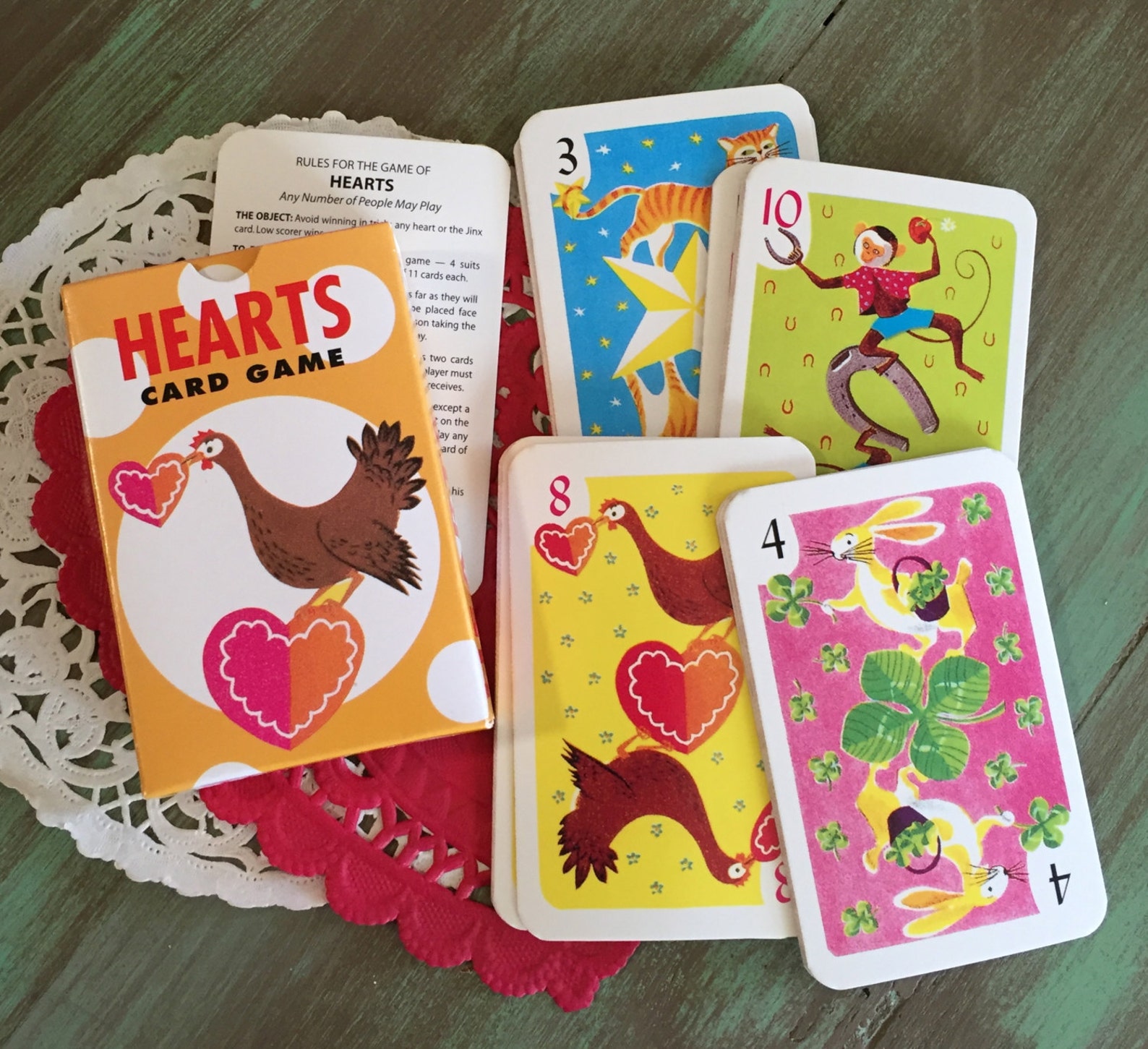 HEARTS Card Game / 44 Children's HEARTS Playing Cards for - Etsy