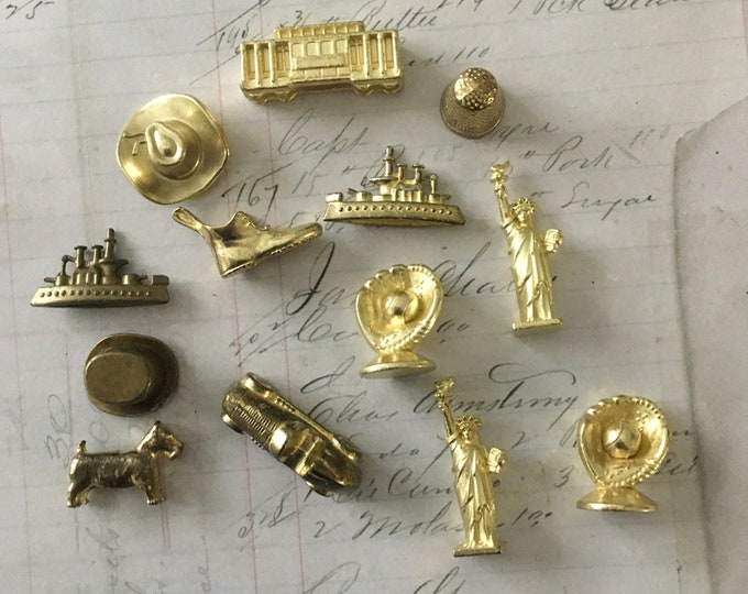 Gold Tokens / 13 Mixed & Monopoly Metal Game Tokens Gold Tone --great ...
