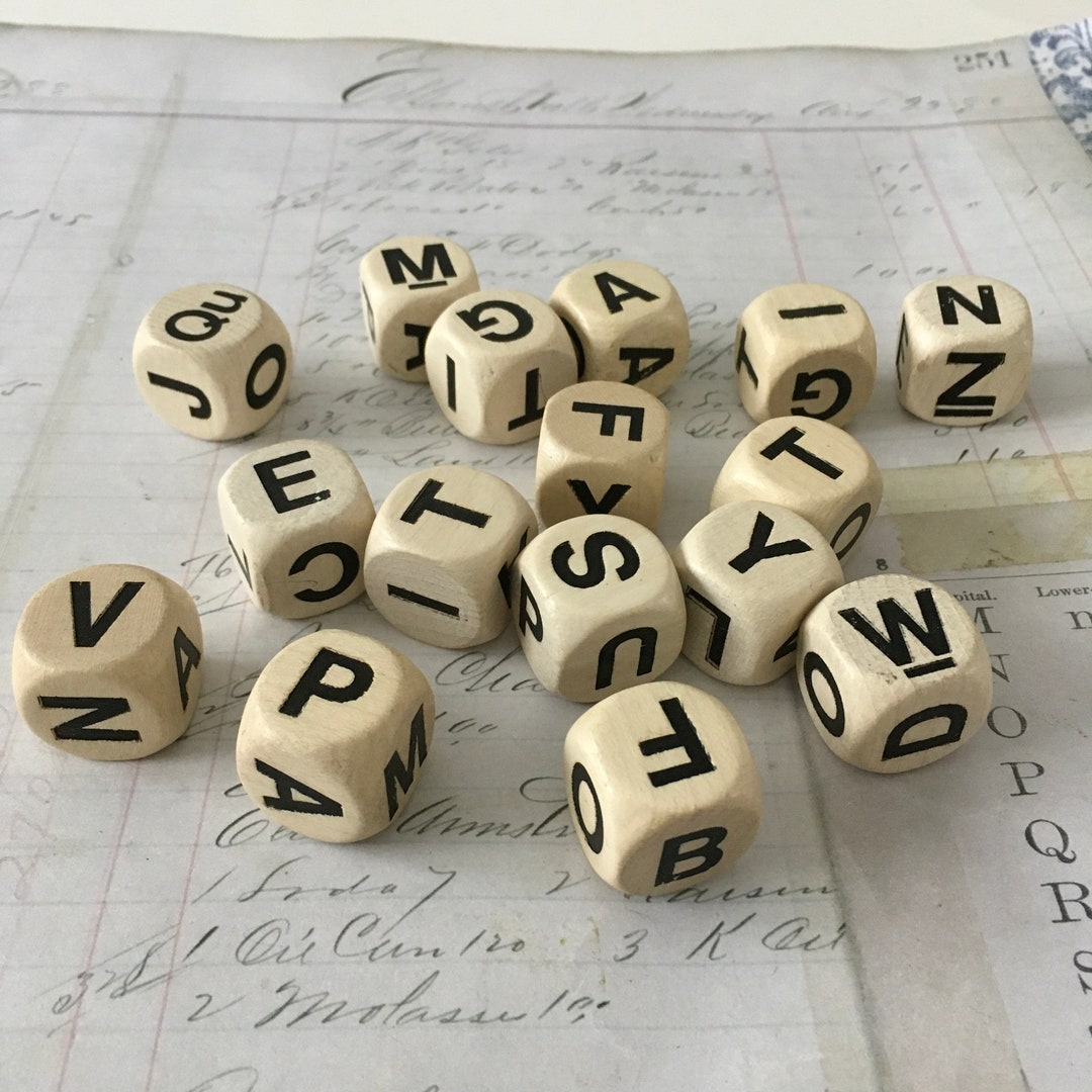 BOGGLE DICE /vintage BOGGLE Letter Word Dice Game Pieces Wooden Cubes 16 Pcs. Great for Crafts ...