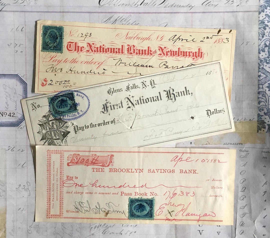 Bank Checks / 3 Antique Bank Checks Assorted Mixed Banks 1880's ...