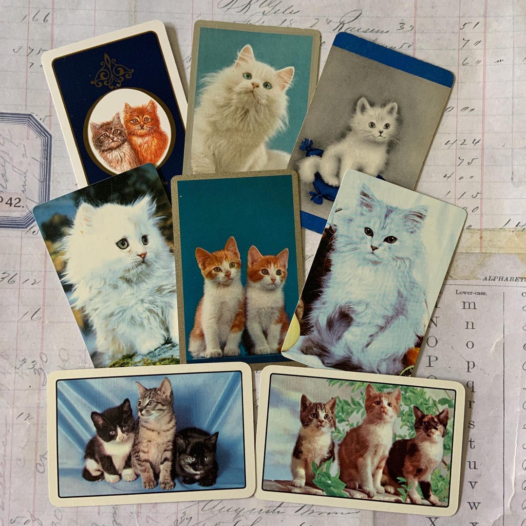 Cat Cards / 8 Vintage Cute Cat Playing Cards Mixed Lot -- Great for ...