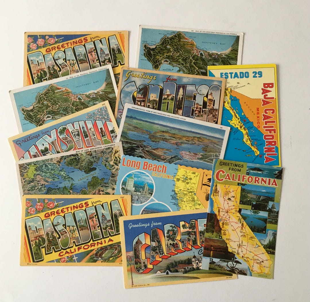 California Postcards / 12 Vintage CALIFORNIA Postcards Maps & Large ...