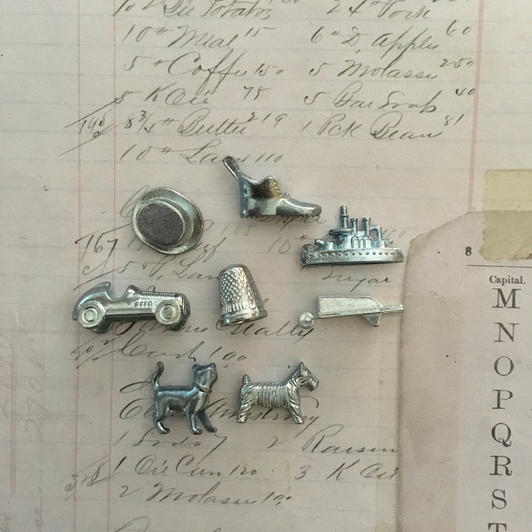 Game Pieces / 8 Monopoly Game Tokens Cat, Dog, Top Hat, Car, Ship ...